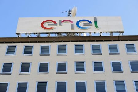 FILE PHOTO: A logo of Italian multinational energy company Enel ...