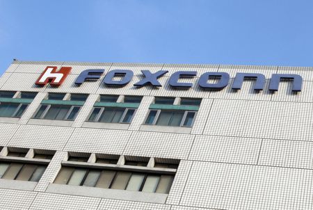The Foxconn logo is seen on the headquarters building in | Investor ...